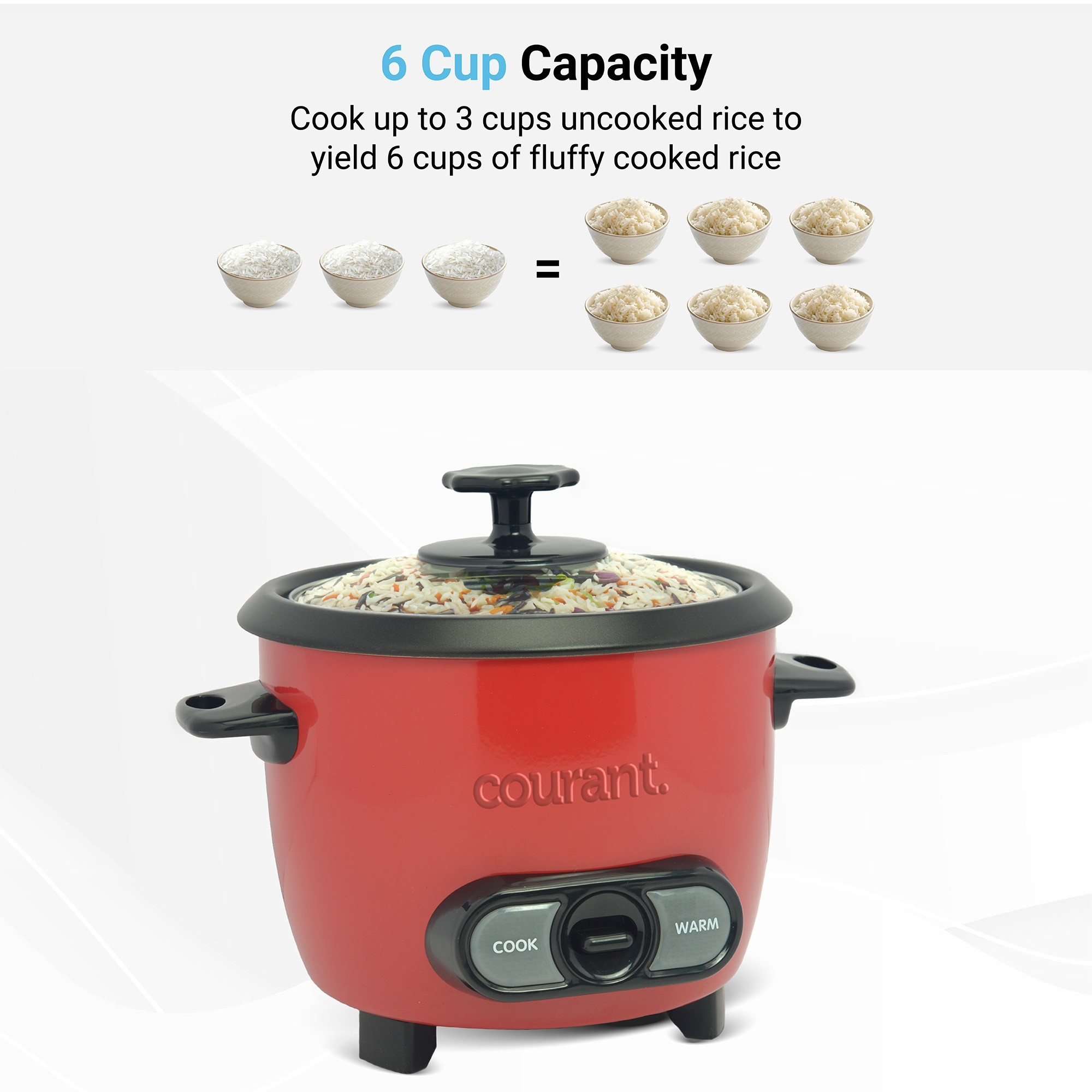 6 Cups Cooked / 3 Cups Uncooked Rice Cooker - Red