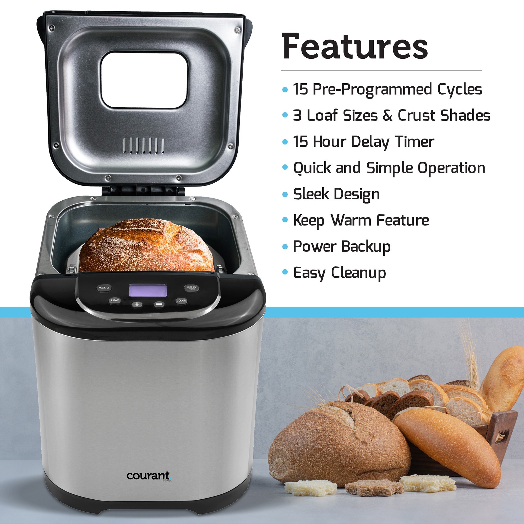 Courant 2 Lbs. Automatic Bread Maker - Stainless Steel