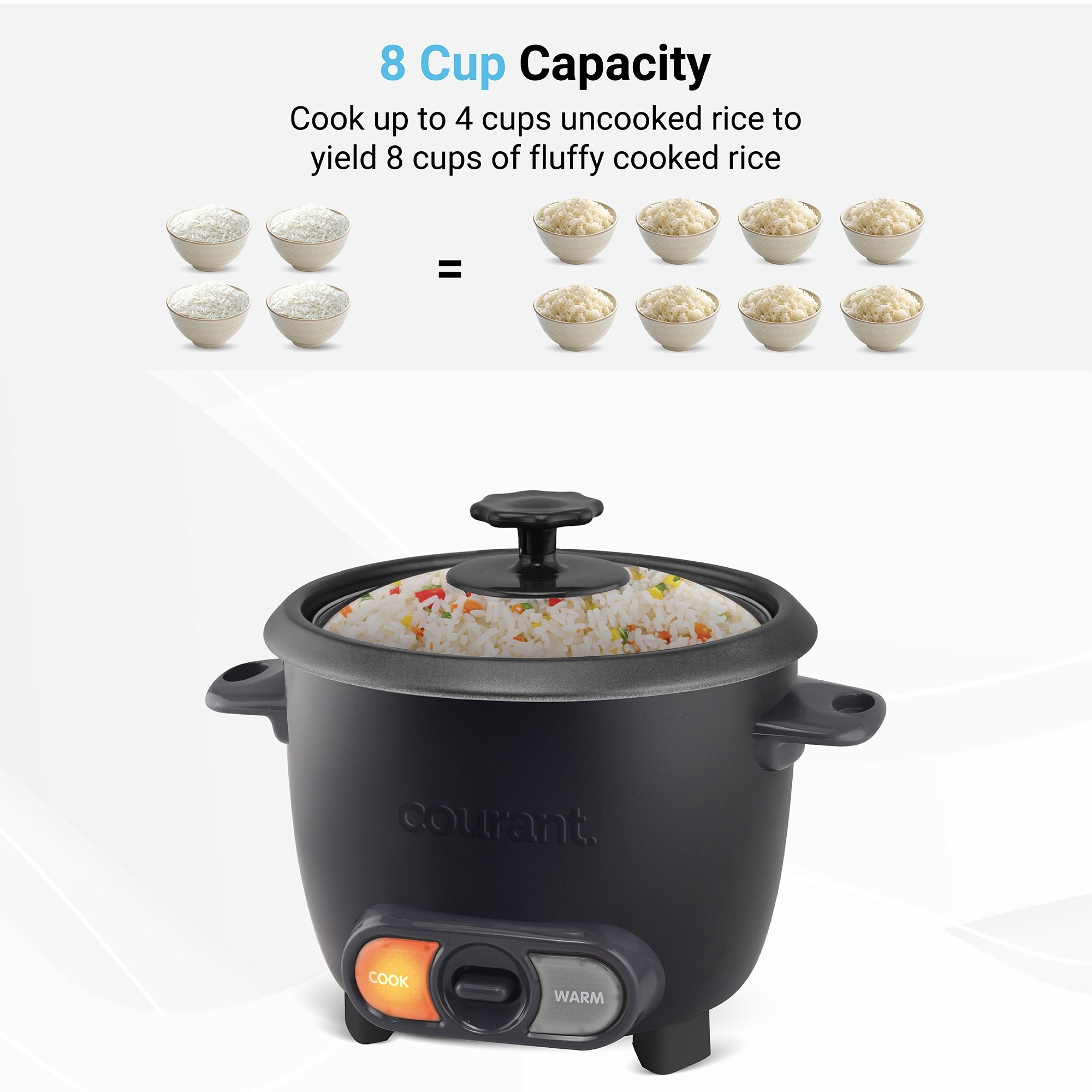 8 Cups Cooked / 4 Cups Uncooked Rice Cooker - Black