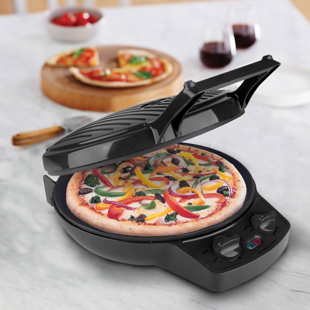 12-Inch Electronic Pizza Maker (Black) w/ Dial, Opens 180°, Food Board ...